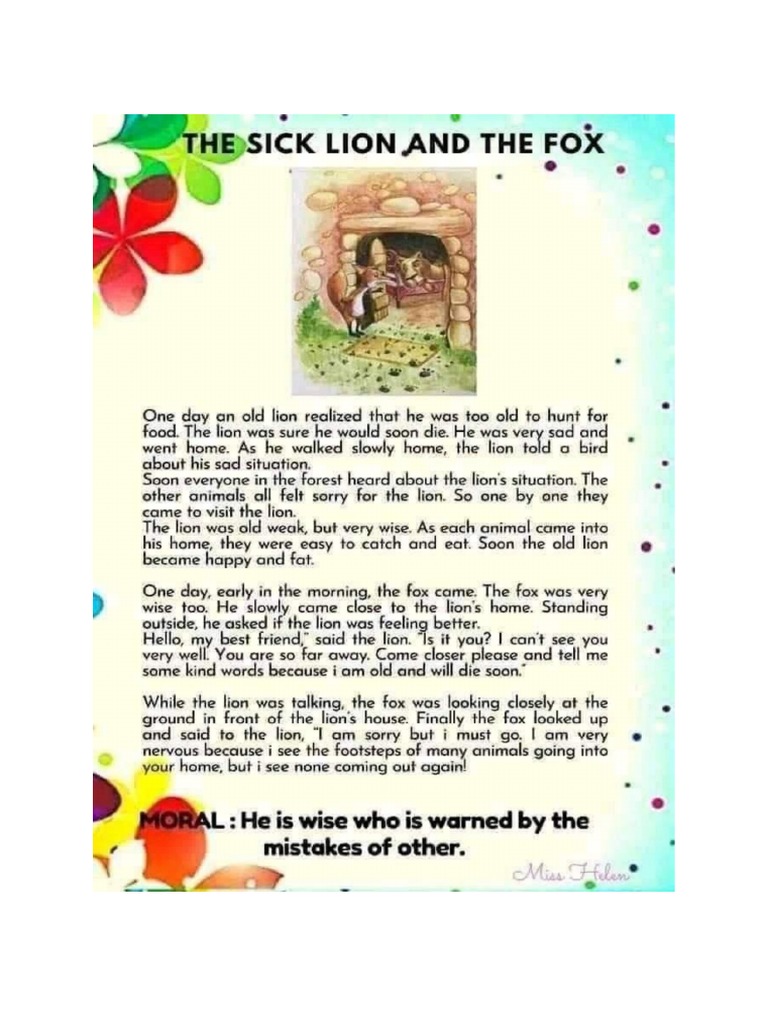 BHS Inggris The Sick Lion and The Fox | PDF