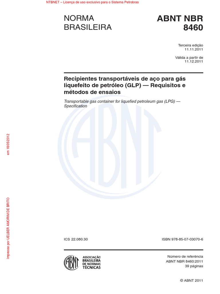 NBR 8460-2011 - Recipientes Transportaveis de Aço Para GLP | PDF | Gás ...