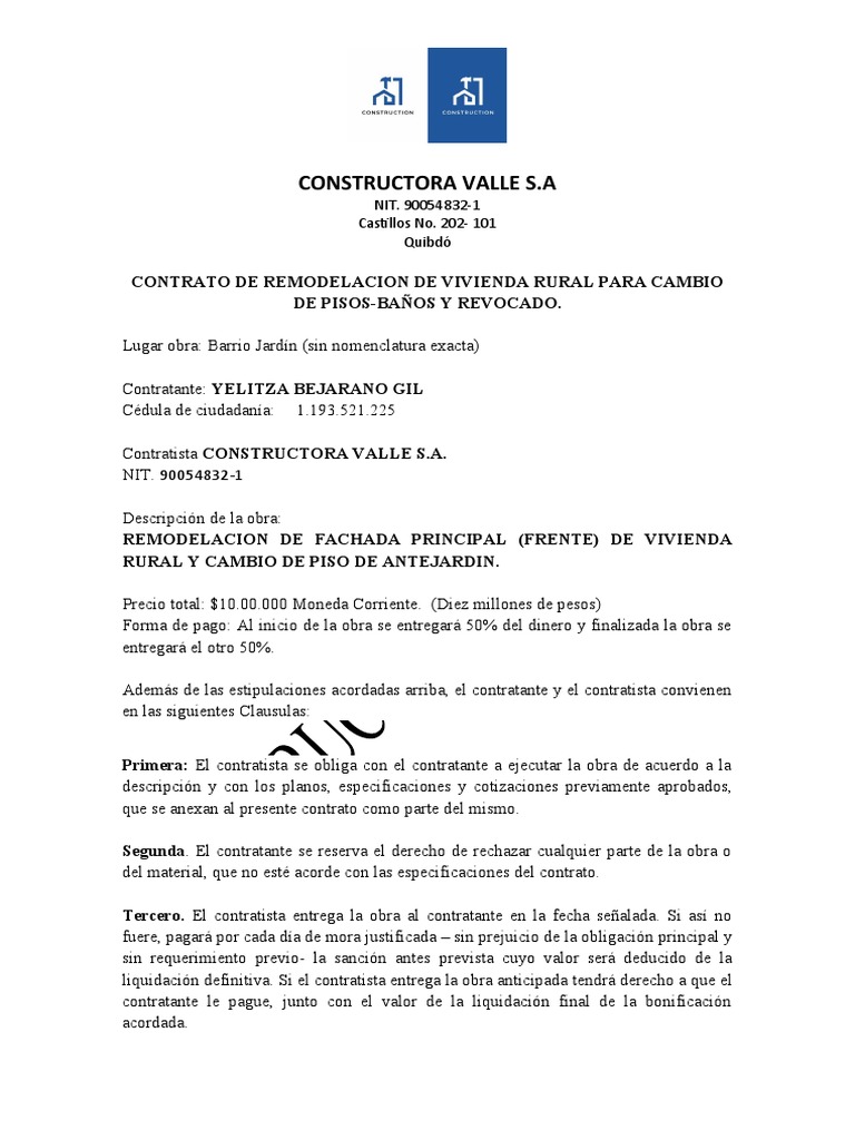 Contrato Constructora | PDF | Finanzas y dinero | Tecnología