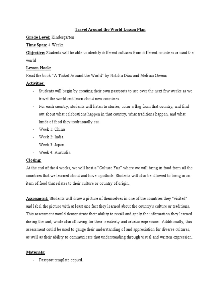 Travel Around The World Lesson Plan | PDF