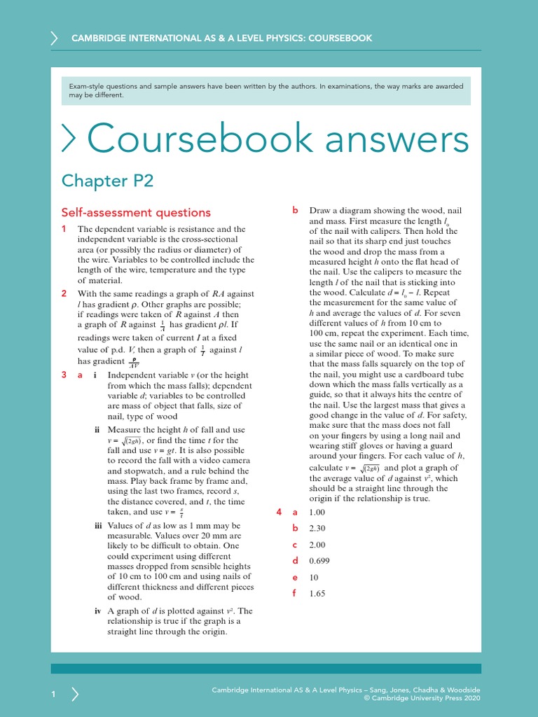 Coursebook Answers Chapter P2 Asal Physics | PDF | Pressure | Inductor
