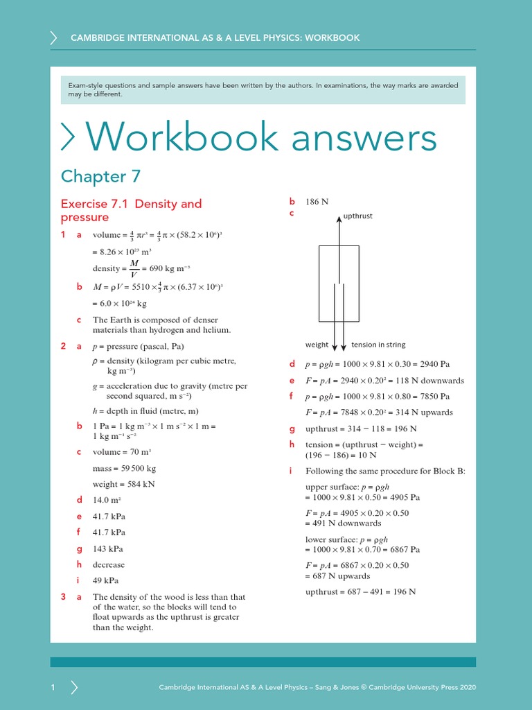 Workbook Answers Chapter 7 Asal Physics | PDF | Buoyancy | Pascal (Unit)