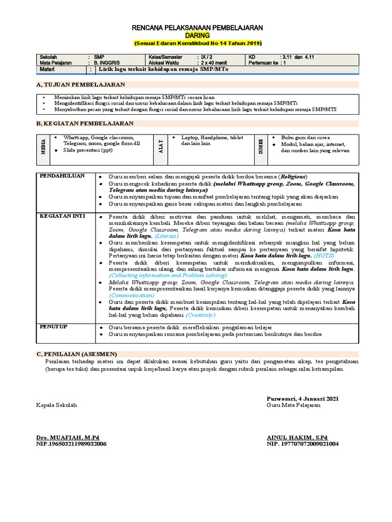 RPP Bing 9 Daring Song | PDF