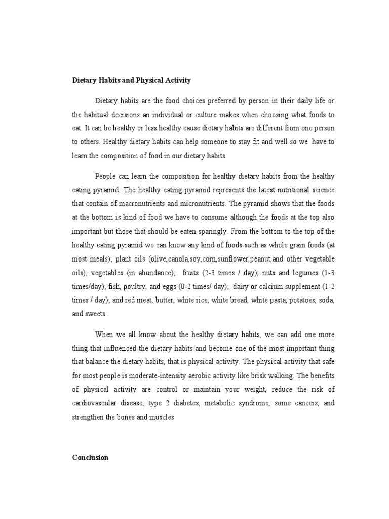 Dietary Habits And Activity PDF