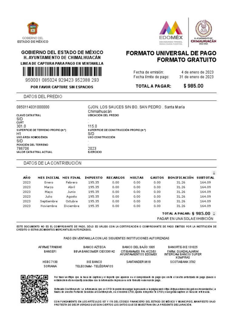 Formato Universal de Pago Predial | PDF | Servicios financieros | Economias