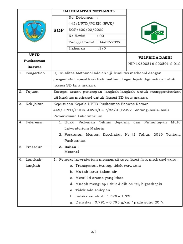 Sop Uji Kualitas Methanol | PDF | Sains & Matematika