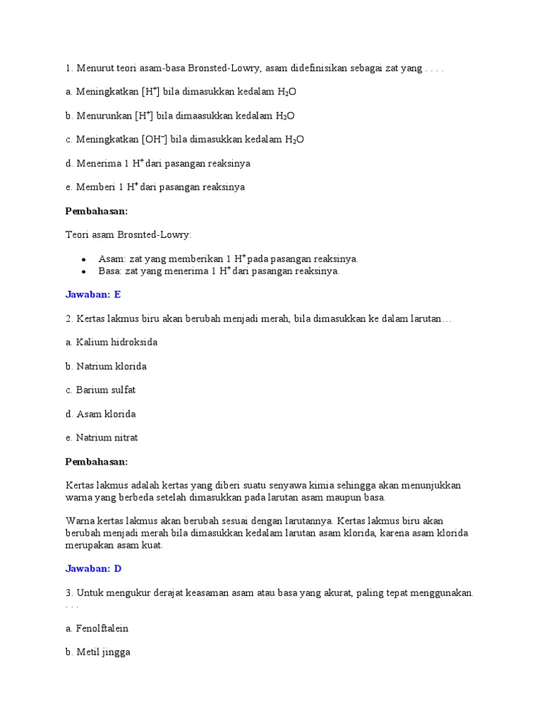 Contoh Soal Larutan Asam Basa Kelas 11 | PDF