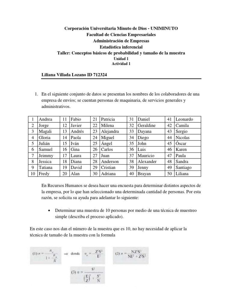 Actividad 1 Conceptos Básicos de Probabilidad y Tamaño de La Muestra | Descargar gratis PDF ...