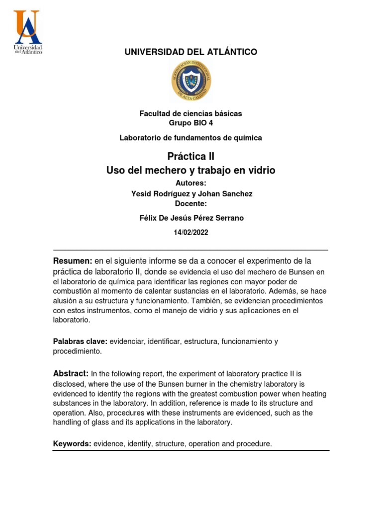 Informe de Laboratorio Practica II (Uso Del Mechero y Manejo Del Vidrio ... Informe de Laboratorio Practica II (Uso Del Mechero y Manejo Del Vidrio ...