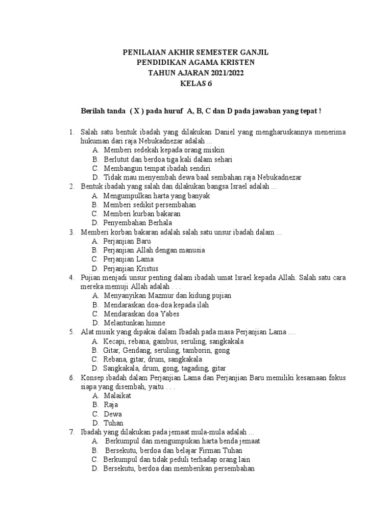 Penilaian Akhir Semester Ganjil Kelas 6 | PDF | Agama & Spiritualitas