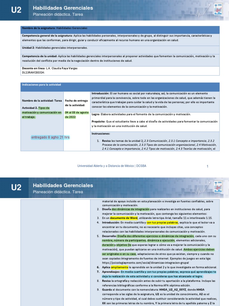 HHGD U2 A2... Ya | PDF | Comunicación | Planificación