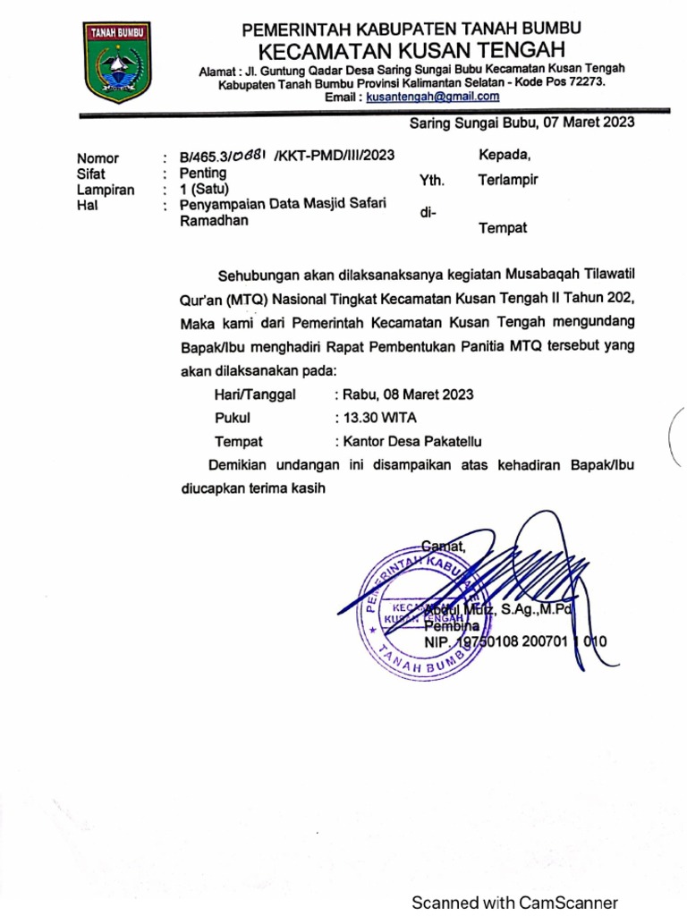 Surat Undangan Pembentukan Panitia MTQ | PDF