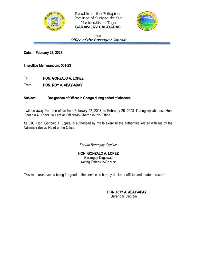 Appendix 2 - Template For Designating Officer-In-Charge | PDF