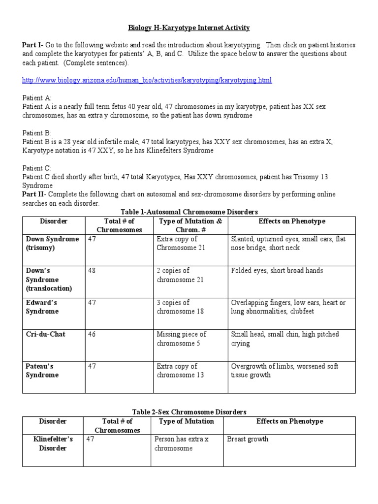 Karyotyping Online Assignment 19-20-1 | PDF | Karyotype | Diseases And ...
