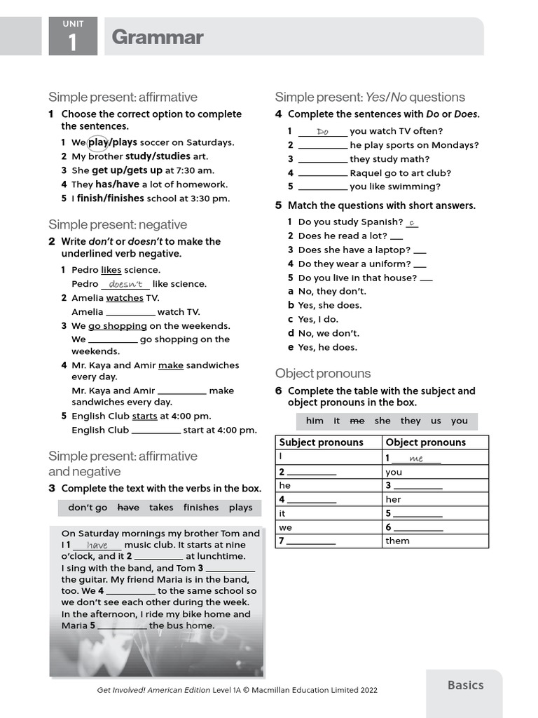 GIAE L1A Grammar Basics U1 | PDF | Object (Grammar) | Language Families