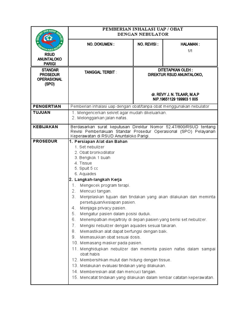 Spo Pemberian Obat Inhalasi Nebulizer | PDF