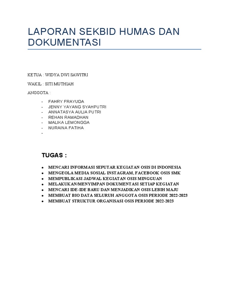 Laporan Sekbid Humas Dan Dokumentasi | PDF | Bisnis | Ilmu Sosial