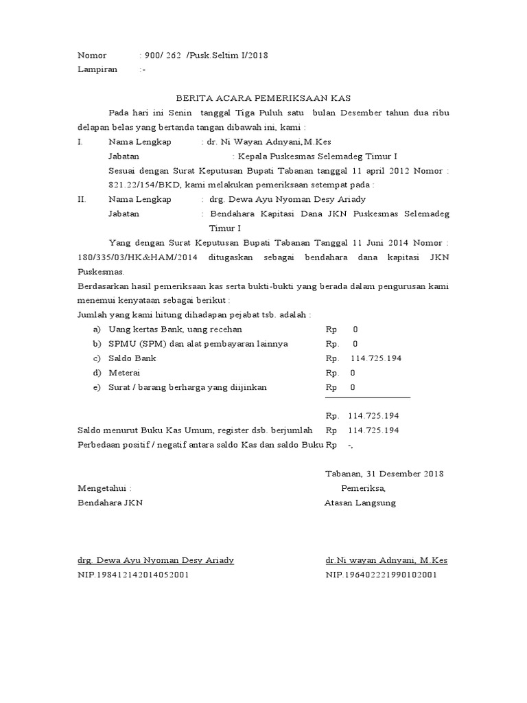 BA Pemeriksaan Kas | PDF