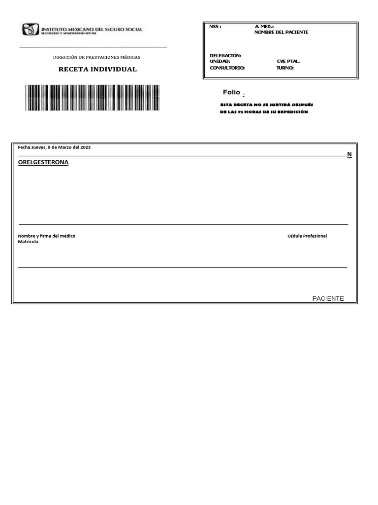 Receta IMSS en Blanco by ByceeLandYoshi Docxblanco | PDF