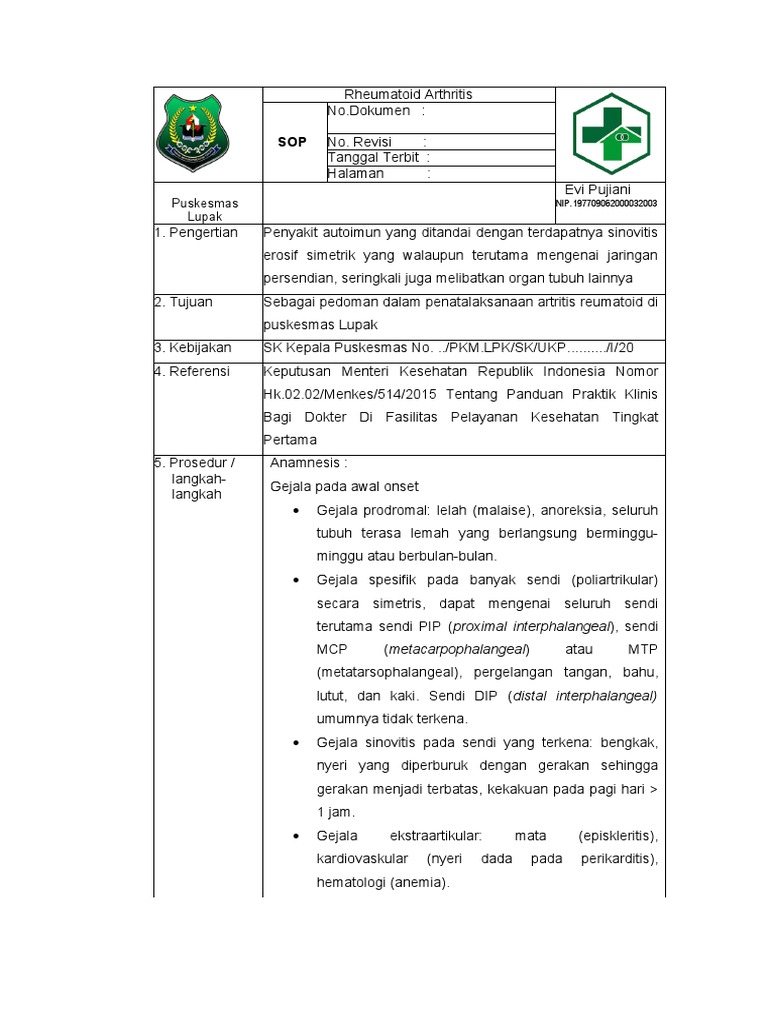 SOP Rheumatoid Arthritis | PDF