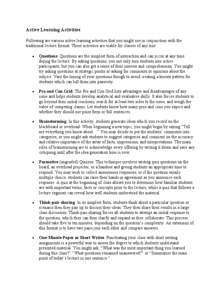 Active Learning Activities | PDF | Lecture | Question