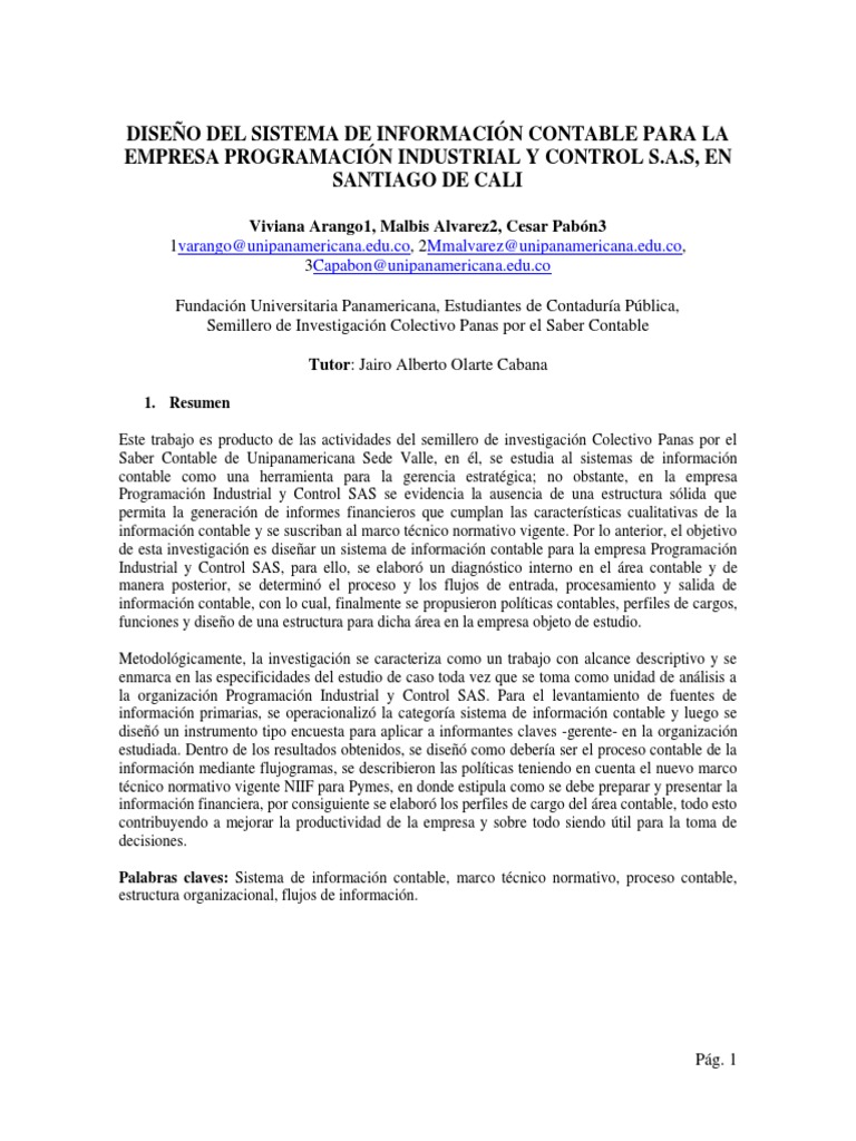 Sistema de Informacion Contable para PYC S - Jairo Alberto Olarte | PDF ...