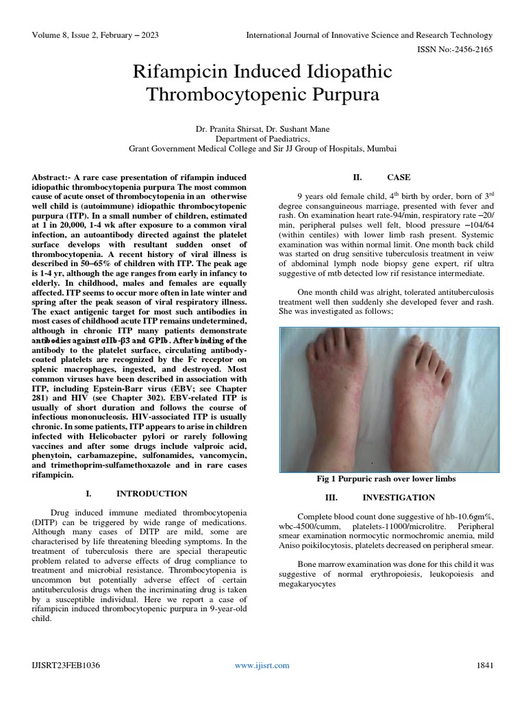 Rifampicin Induced Idiopathic Thrombocytopenic Purpura | PDF | Medical ...