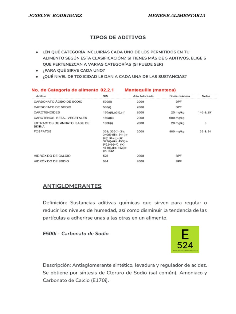 Tipos de Aditivos | PDF | Alimentos | Chocolate