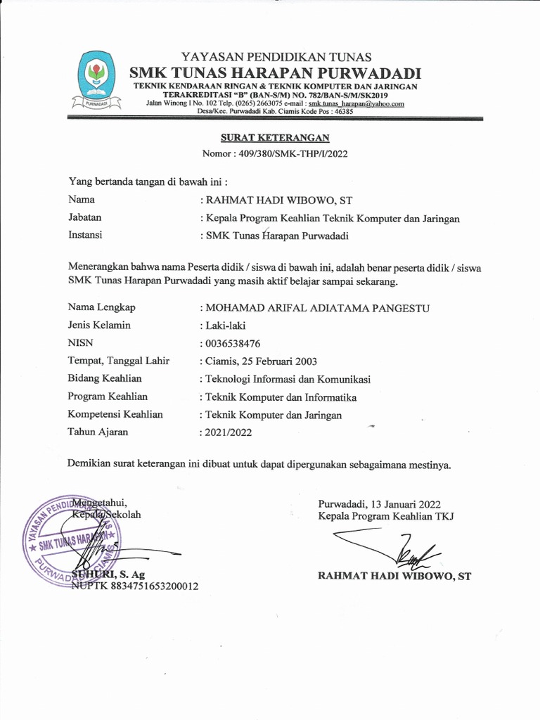 Surat Keterangan Jurusan | PDF