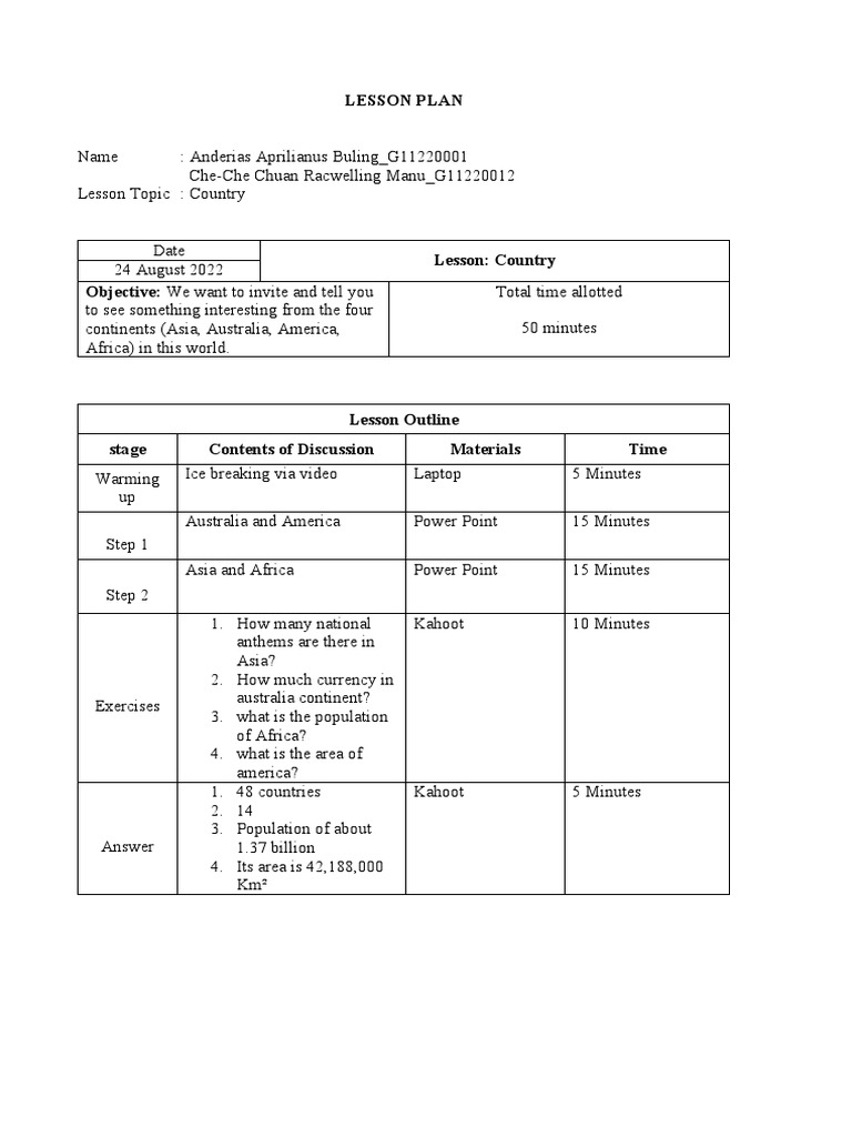 Lasson Plan Versi Che Che Pdf