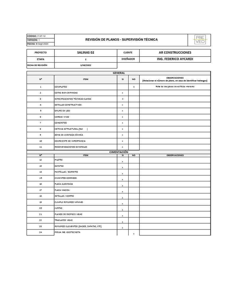 Documento de Revisión de Planos de Supervisión Técnica | PDF ...