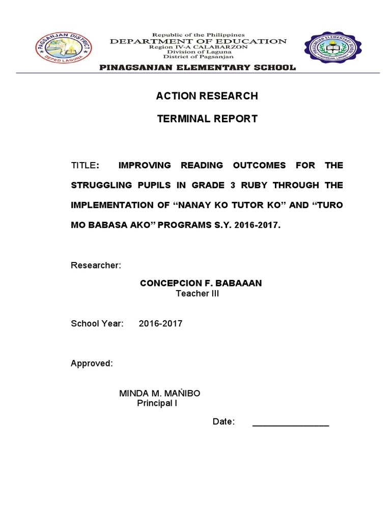 ACTION RESEARCH Terminal Report FINAL1 | PDF | Reading Comprehension | Teachers
