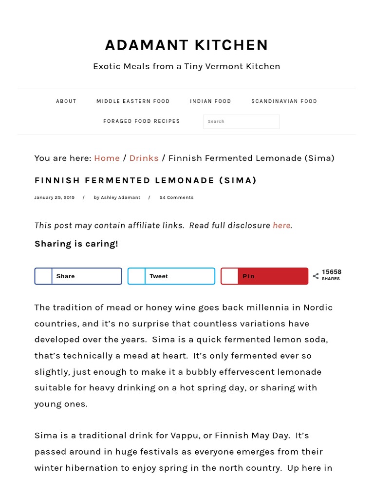 Finnish Fermented Lemonade (Sima) | PDF | Drink | Soft Drink