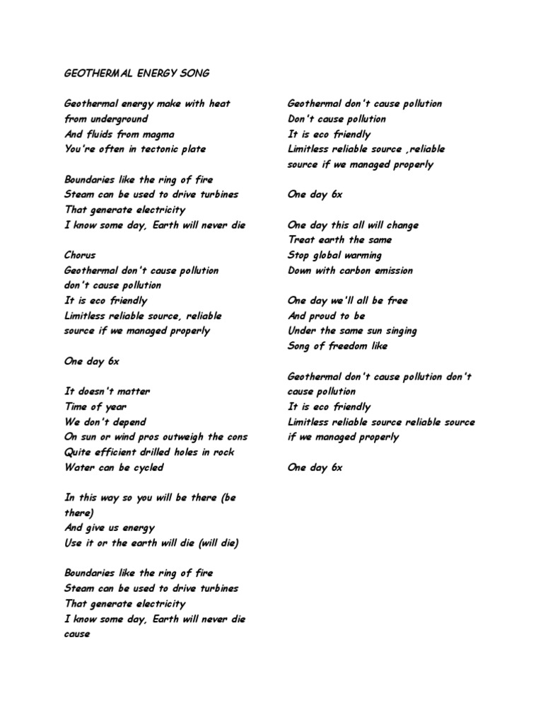Eco-Friendly Geothermal Energy Song | PDF