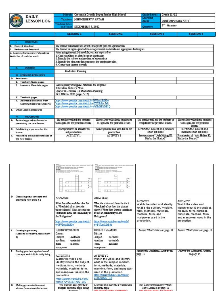 Cpar Q2 DLL Week 5 | PDF | Teachers | Learning