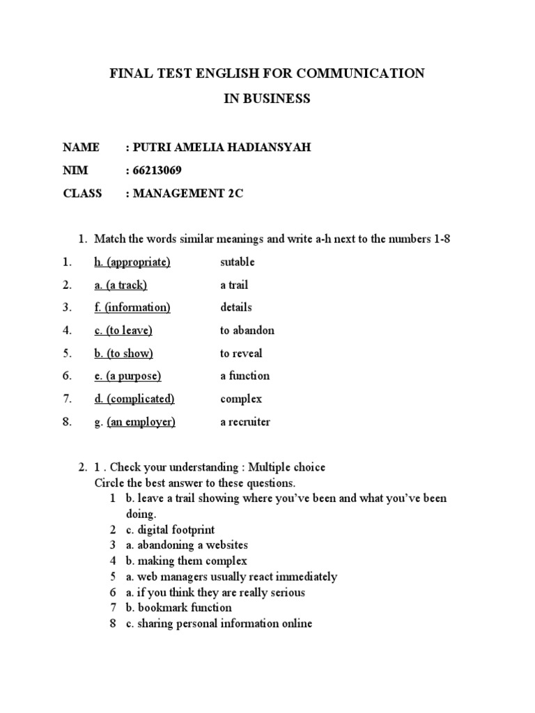 Final Test English For Communication in Business Putri Amelia ...