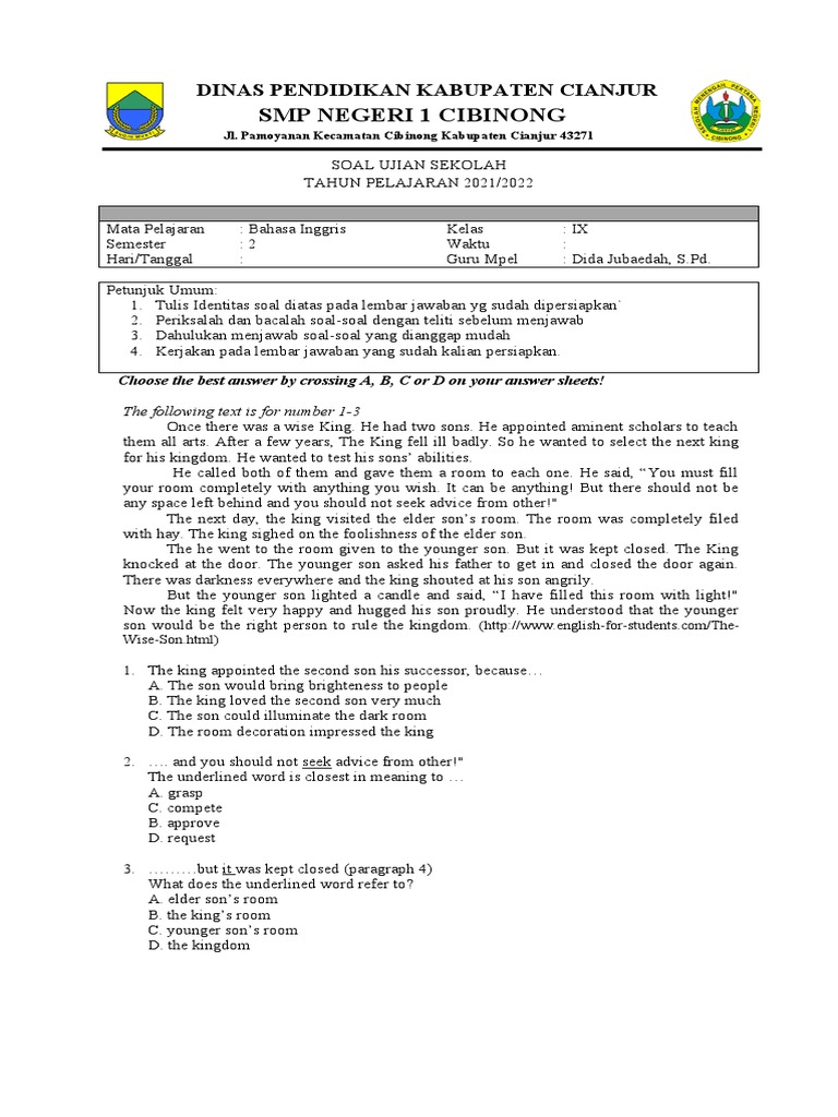 Soal Us Bahasa Inggris Kelas 9 Dida Jubaedah | PDF | Tornadoes | Physical Geography