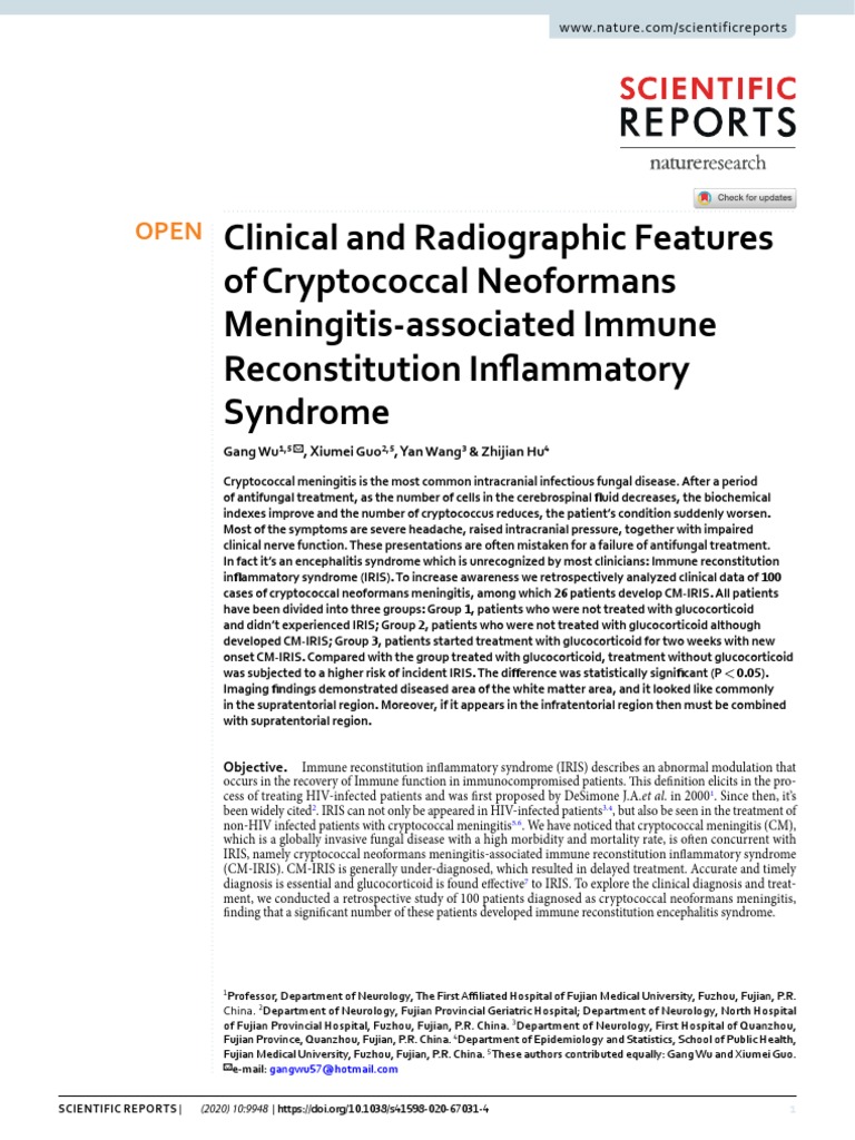 Clinical and Radiographic Features of Cryptococcal Neoformans ...