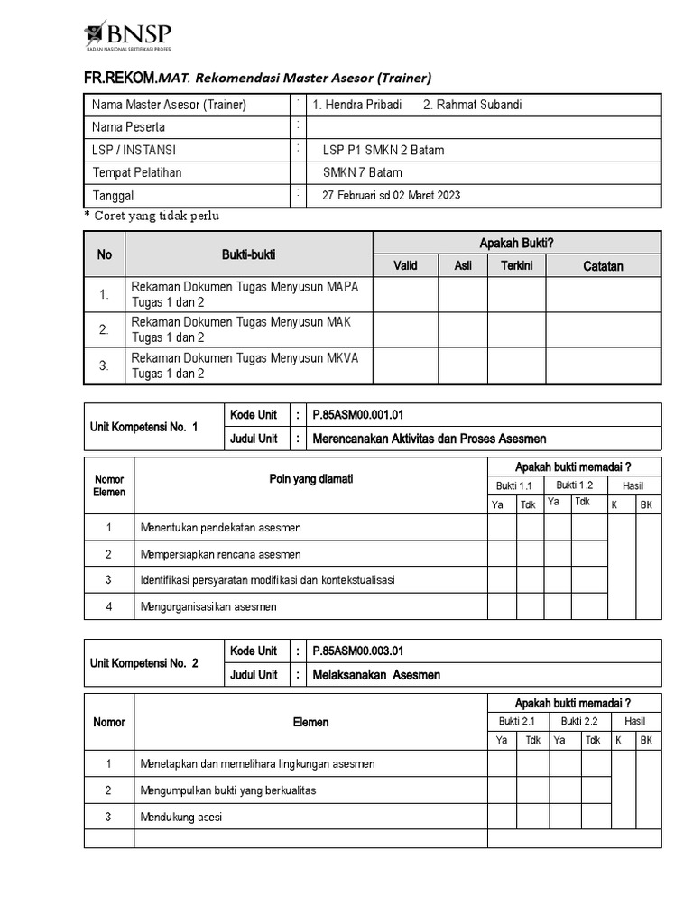 Form Aca - BNSP 200720202-1 Utk Di Print | PDF