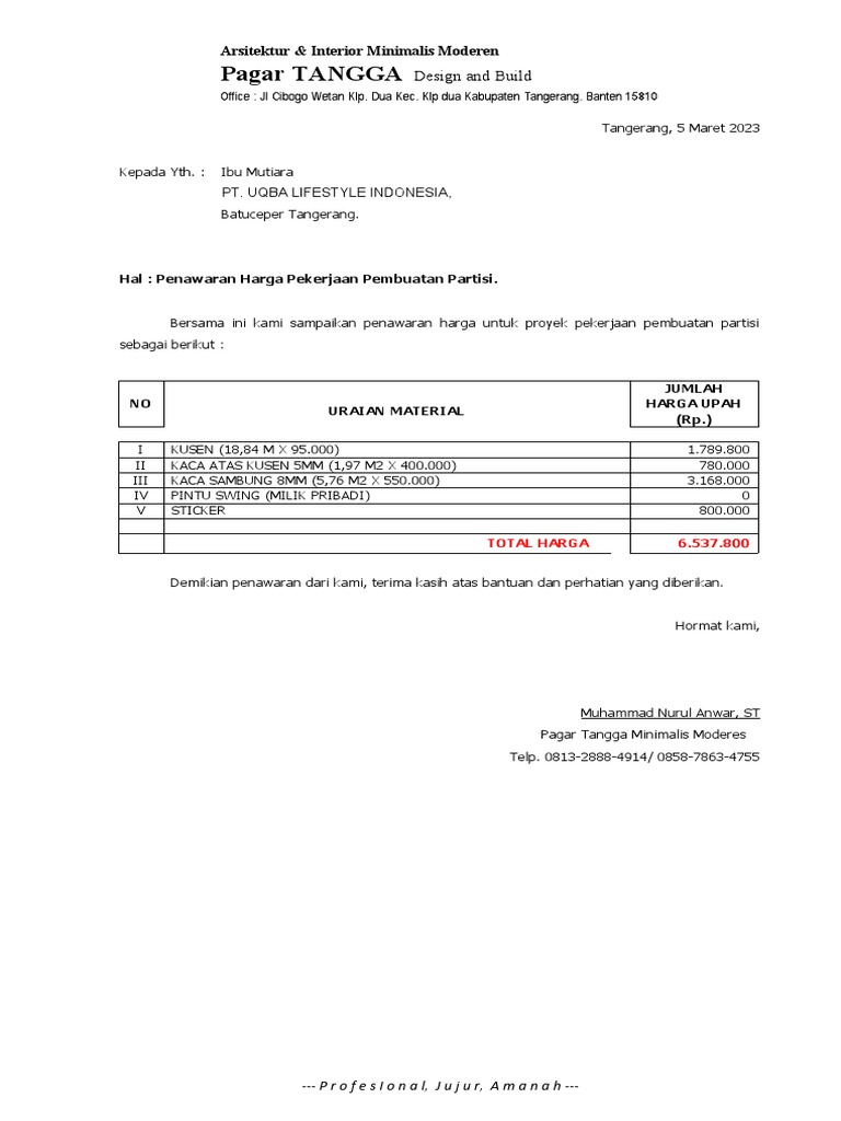 Penawaran Proyek Gudang | PDF