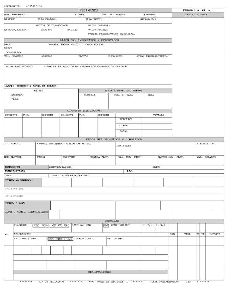 FORMATO de PEDIMENTO | PDF