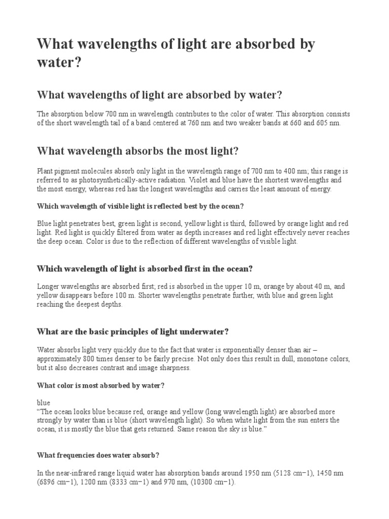 What Wavelengths of Light Are Absorbed by Water | PDF | Electromagnetic ...