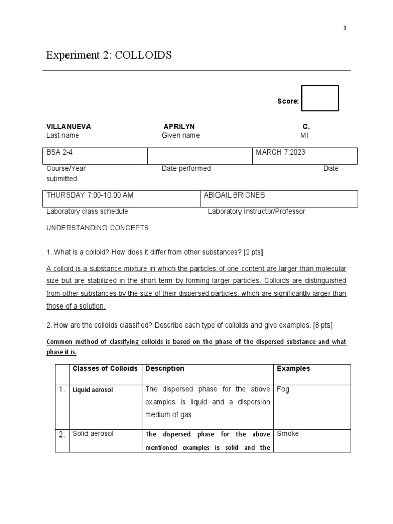 Experiment 2 - Colloids | PDF | Colloid | Emulsion