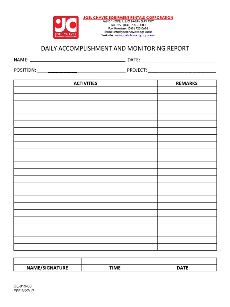 Daily Accomplishment Report | PDF