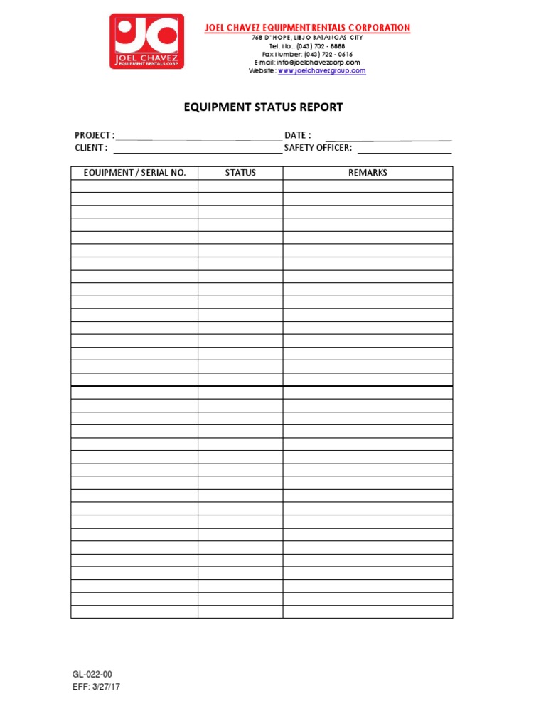 Equipment Status Report | PDF