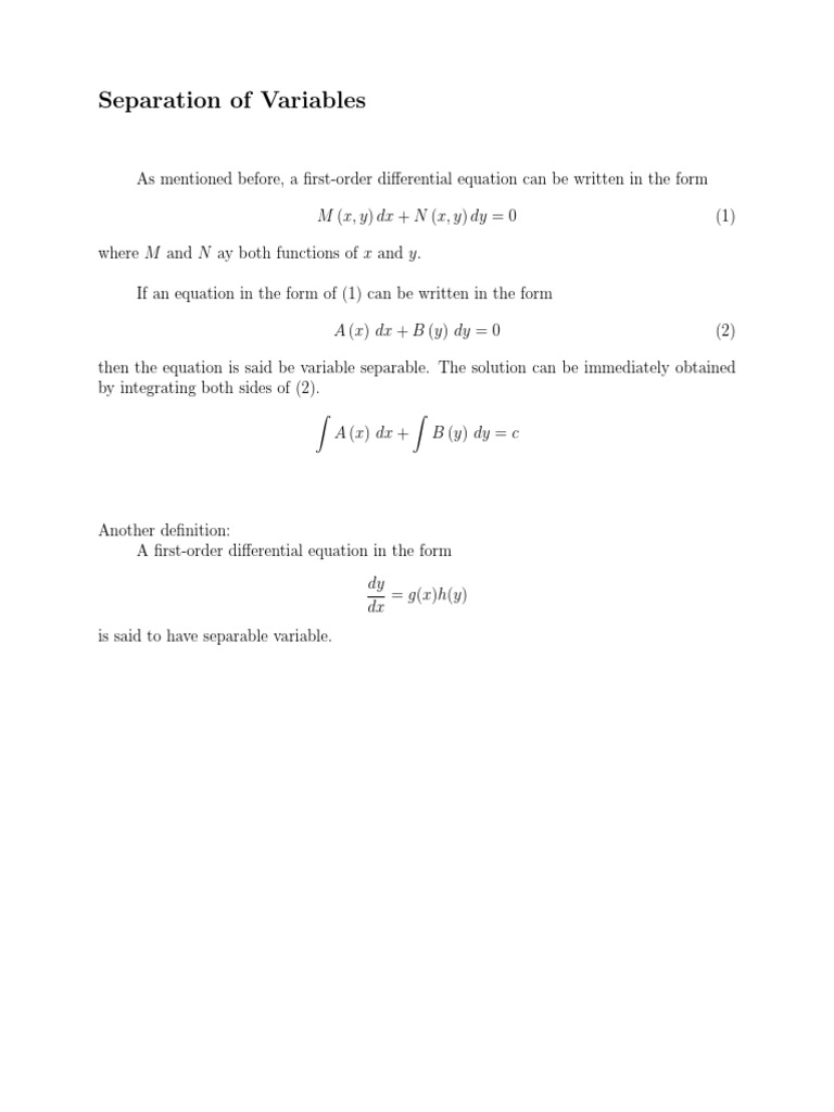 5 Separation of Variables | PDF | Equations | Algebra