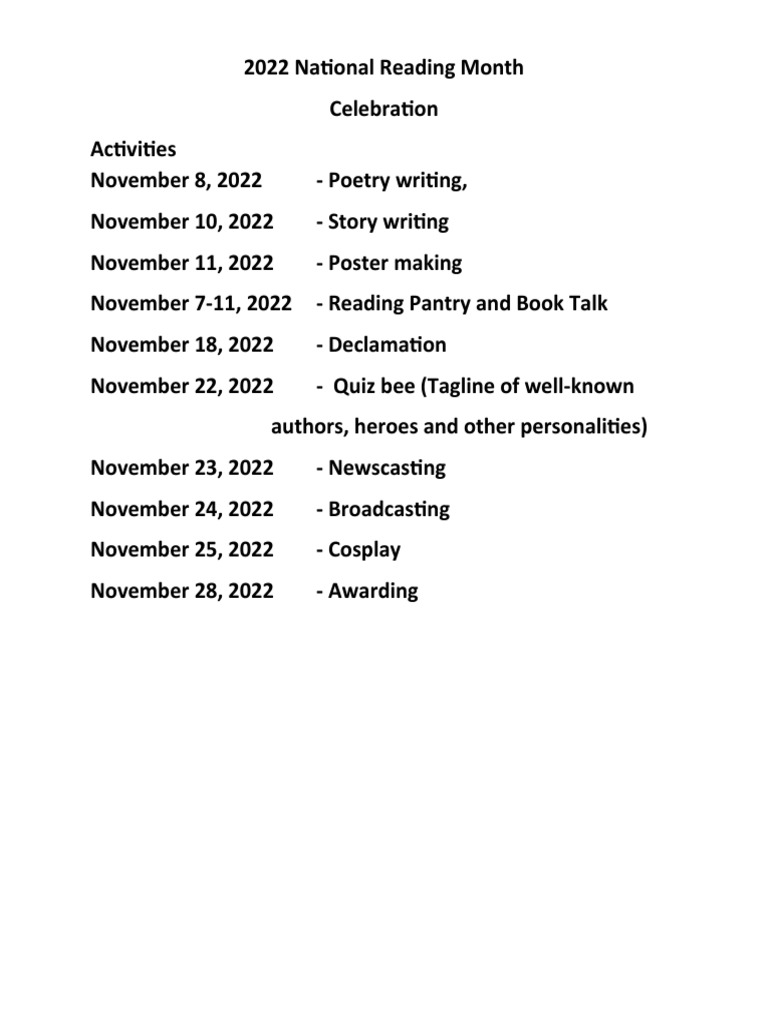 2022 National Reading Month1 | PDF