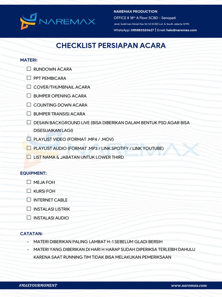 Checklist Persiapan Acara | PDF