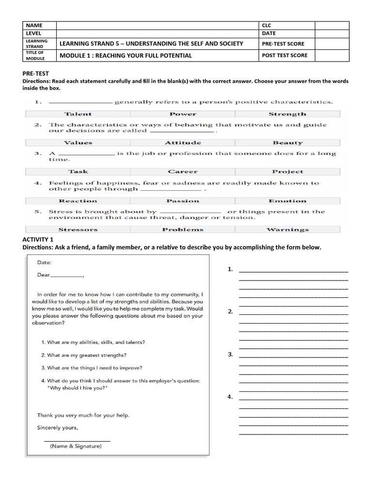 2022 - LS5 Understanding The Self and Society Module 1 Reaching Your ...
