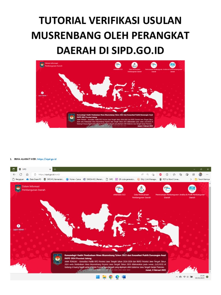 Tutorial Verifikasi Usulan Musrenbang Oleh Perangkat Daerah Di Sipd - Go.id | PDF